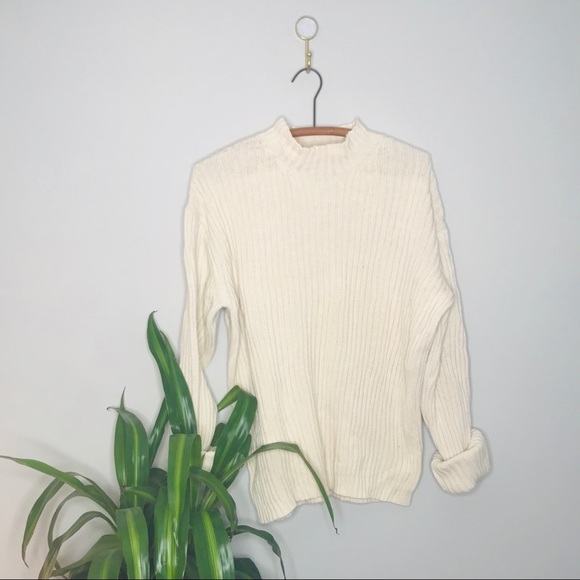 Vintage | Sweaters | Vintage Retro 9s Ribbed White Oversized Sweater ...